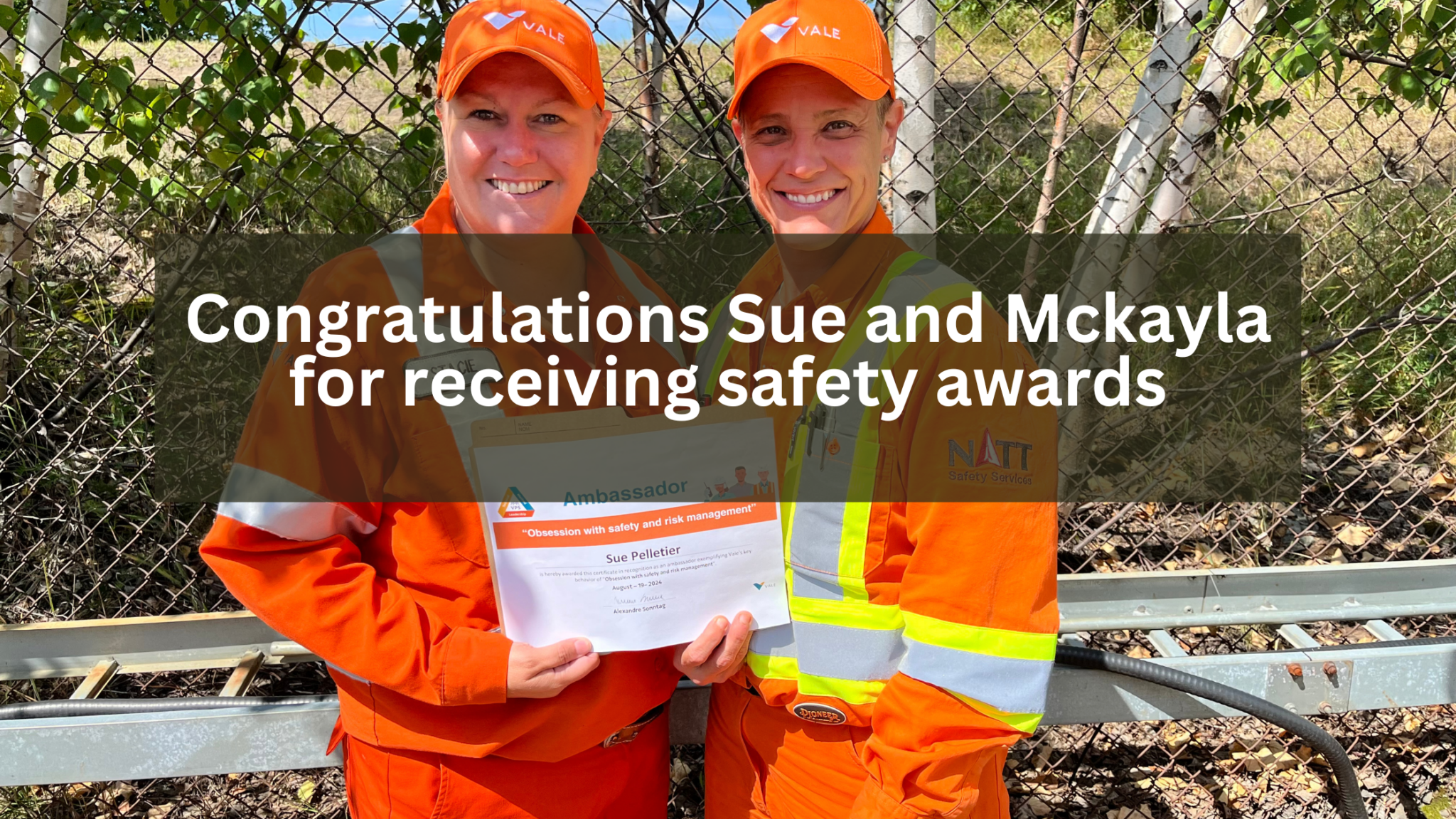 Congratulations Sue and Mckayla for Receiving Safety Awards | NATT ...